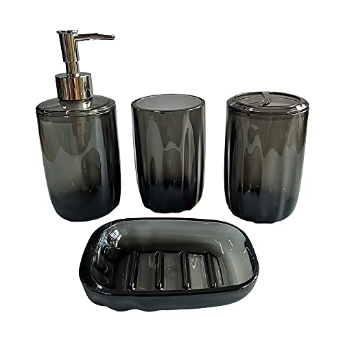 YOSXICC Home/Hotel Premium Bathroom Washing Room Countertop Accessory Set, 4-in-1 Bathroom Accessory Set, Toothbrush Holder,Soap Dispenser/Bath Liquid Bottle, Soap Dish/Box,Mouthwash Cup (Light Black)