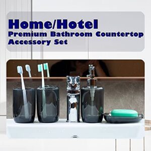 YOSXICC Home/Hotel Premium Bathroom Washing Room Countertop Accessory Set, 4-in-1 Bathroom Accessory Set, Toothbrush Holder,Soap Dispenser/Bath Liquid Bottle, Soap Dish/Box,Mouthwash Cup (Light Black)