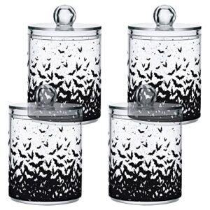 bats halloween clear plastic storage jars with lids, bathroom vanity storage organizer holder canister for cotton swabs,makeup sponges, flossers,bath salts,4 pack