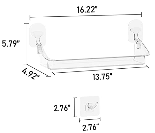 UDD Clear Shower Caddy with Razor Holder Hook, Wall Floating Shelves Shower Organizer Storage Rack Adhesive Shower Shelf for Bathroom (2 Pack, Large)