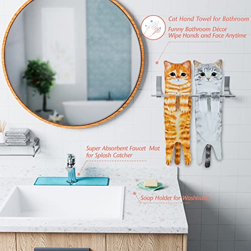 Semounva Cat Funny Hand Towels for Bathroom Kitchen - Valentines Day Birthday Housewarming Cute Fun Gifts for Women Her Cat Lovers Bathroom Decor