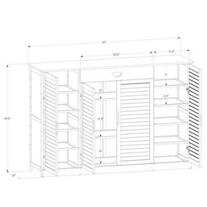 MoNiBloom Bamboo Shoe Storage Cabinet Shelf Stand with 2 Double Shutter Doors & 1 Drawer for 26-30 Pairs Entryway Hallway Living Room Bedroom, Brown