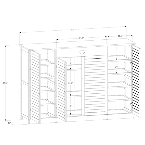 MoNiBloom Bamboo Shoe Storage Cabinet Shelf Stand with 2 Double Shutter Doors & 1 Drawer for 26-30 Pairs Entryway Hallway Living Room Bedroom, Brown