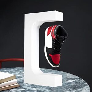 Floating Shoe Display Magnetic Levitating Sneaker Stand Holder Rotation Acrylic Rack with LED Light for Gift Advertising Exhibition Storefront Shop up to Size 13 Big Shoes (White Without Shoe)