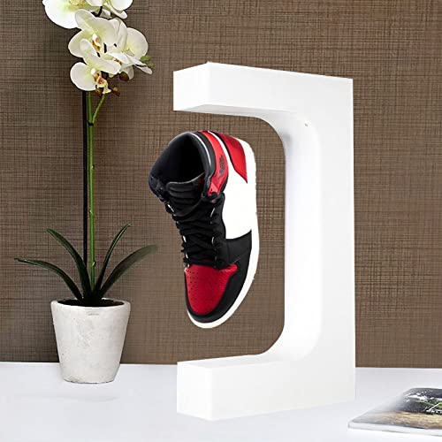 Floating Shoe Display Magnetic Levitating Sneaker Stand Holder Rotation Acrylic Rack with LED Light for Gift Advertising Exhibition Storefront Shop up to Size 13 Big Shoes (White Without Shoe)