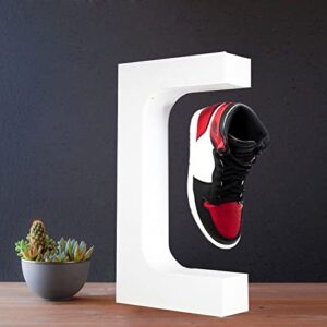 Floating Shoe Display Magnetic Levitating Sneaker Stand Holder Rotation Acrylic Rack with LED Light for Gift Advertising Exhibition Storefront Shop up to Size 13 Big Shoes (White Without Shoe)