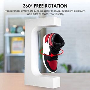 Floating Shoe Display Magnetic Levitating Sneaker Stand Holder Rotation Acrylic Rack with LED Light for Gift Advertising Exhibition Storefront Shop up to Size 13 Big Shoes (White Without Shoe)