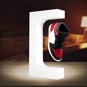 Floating Shoe Display Magnetic Levitating Sneaker Stand Holder Rotation Acrylic Rack with LED Light for Gift Advertising Exhibition Storefront Shop up to Size 13 Big Shoes (White Without Shoe)