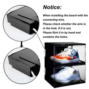 STAHMFOVER 2-Pack LED Sneakers Boxes-Voice Control,Stackable Clear Shoe Display Cases-Easy Access,Plastic Collection Storage Containers with Lids, Magnetic Open Shoe Organizer (Black)