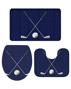 golf ball bathroom rugs mat sets 3 piece, bath shower rugs with u-shaped contour toilet mat, large absorbent bathtub runner rugs floor mats