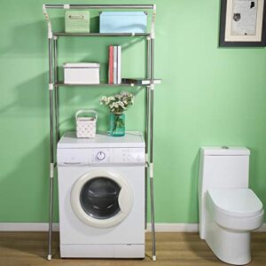 Hershii Over The Toilet Storage Shelf Bathroom Space Saving Organizer Rack Adjustable Stand 2-Tier Wire Shelving Units with Clothes Hanging Rod Rail and Transparent Spacer - Ivory