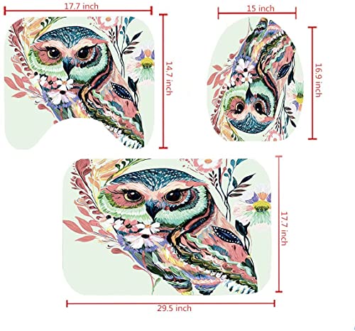 Colorful Owl Shower Curtain Sets with Rugs, Cute Oil Art Bathroom Sets with Shower Curtains and Rugs, Waterproof Fabric Bathroom Shower Curtain Sets