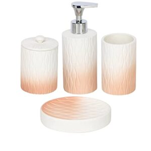 rzcnc bathroom accessories set,hand-carved lines ceramic bathroom set. 4 piece boho bathroom decor.new apartment essentials. modern toothbrush holder and soap dispenser. premium orange