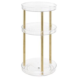 mDesign Spinning 3-Tier Lazy Susan 360 Rotating Makeup Organizer Storage Tower - Beauty Cosmetic Organization Caddy for Bathroom Vanity, Countertop, Makeup Table - Ligne Collection - Clear/Soft Brass