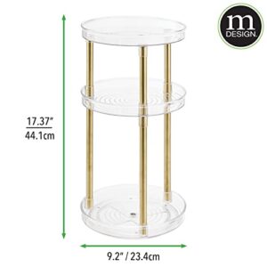 mDesign Spinning 3-Tier Lazy Susan 360 Rotating Makeup Organizer Storage Tower - Beauty Cosmetic Organization Caddy for Bathroom Vanity, Countertop, Makeup Table - Ligne Collection - Clear/Soft Brass