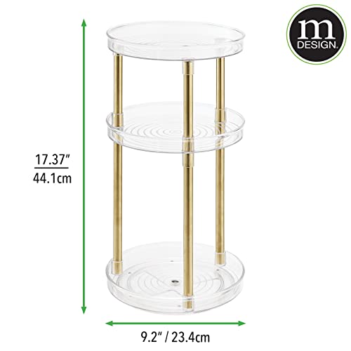 mDesign Spinning 3-Tier Lazy Susan 360 Rotating Makeup Organizer Storage Tower - Beauty Cosmetic Organization Caddy for Bathroom Vanity, Countertop, Makeup Table - Ligne Collection - Clear/Soft Brass