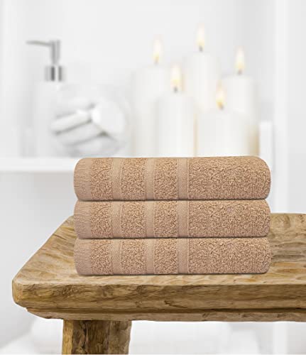 Textila Cotton Hand Towels - Pack of 3 - Beige Color - 16x27 Inches - Soft and Absorbent Towels for Bathroom, Kitchen, and Gym.