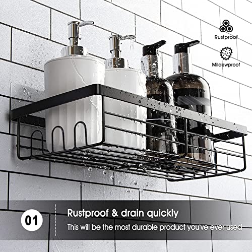 Shower Caddy 4 Pack, Black Bathroom Self Adhesive Shower Caddy Shelf with Shower Soap Holder for Shower Wall, Bathroom Shower Organizer Shampoo Holder, Bathroom Shower Shelves for Inside Shower