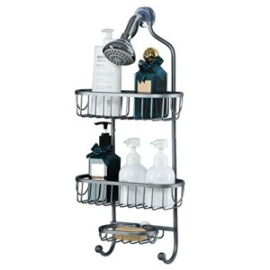 goodbuy shower caddy over shower head, aluminum shower organizer hanging, rustproof shower rack shower shelf shower holder for shampoo and soap with 2 wash cloth hooks, gray, 11.8" x 4.7" x 25"