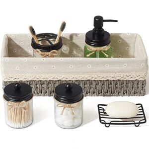 dhaee bathroom storage set(6pcs) - storage basket for organizing,mason jar,apothecary jar,toothbrush holder,lotion soap dispenser,soap dish,home,farmhouse,rustic decor accessories sets