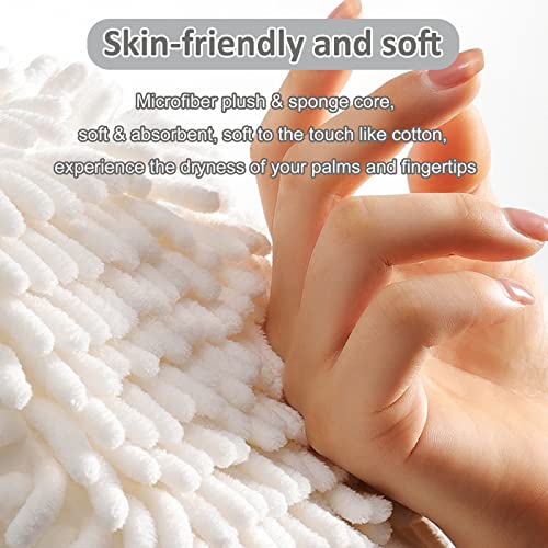 XHMAXE 4 Pack Chenille Hand Towels，7.1 Inch Soft Absorbent Microfiber Towels Ball Gadgets for Home/Kitchen/Bathroom Gadgets/Hanging Towels Quick Dry Cloths(2Each White and Grey)