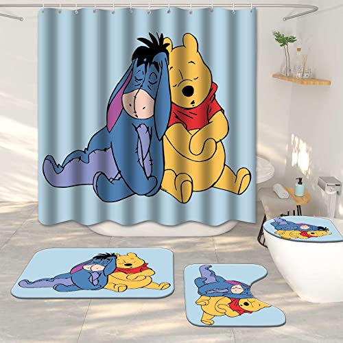 Anime Shower Curtain Set with Non-Slip Rug,Bath Mat,Toilet Cover and Waterproof Shower Curtain, Durable with Polyester Fabric with 12 Hooks for Hotel Home Anime Bathroom Set Decor 72 X 72 Inches