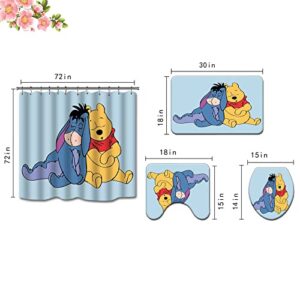 Anime Shower Curtain Set with Non-Slip Rug,Bath Mat,Toilet Cover and Waterproof Shower Curtain, Durable with Polyester Fabric with 12 Hooks for Hotel Home Anime Bathroom Set Decor 72 X 72 Inches