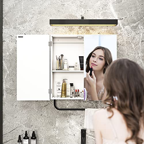 HLR Medicine Cabinet with Mirror, Wall Mounted with Removable Towels Bar and Side Hook, Mirror Cabinet for Bathroom, Living Room, Bedroom