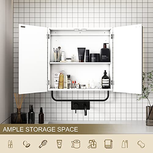 HLR Medicine Cabinet with Mirror, Wall Mounted with Removable Towels Bar and Side Hook, Mirror Cabinet for Bathroom, Living Room, Bedroom