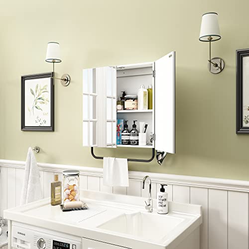 HLR Medicine Cabinet with Mirror, Wall Mounted with Removable Towels Bar and Side Hook, Mirror Cabinet for Bathroom, Living Room, Bedroom