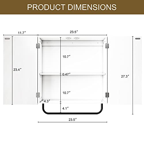 HLR Medicine Cabinet with Mirror, Wall Mounted with Removable Towels Bar and Side Hook, Mirror Cabinet for Bathroom, Living Room, Bedroom