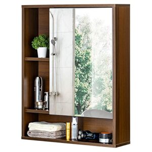 choochoo bathroom wall mirror cabinet, medicine cabinet with single door and adjustable shelf, over the toilet space saver storage cabinet, walnut