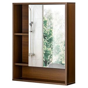 ChooChoo Bathroom Wall Mirror Cabinet, Medicine Cabinet with Single Door and Adjustable Shelf, Over The Toilet Space Saver Storage Cabinet, Walnut