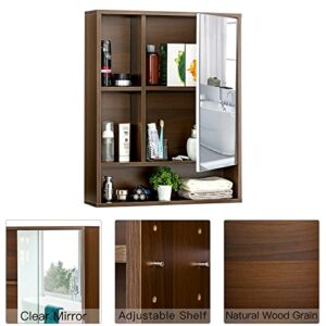 ChooChoo Bathroom Wall Mirror Cabinet, Medicine Cabinet with Single Door and Adjustable Shelf, Over The Toilet Space Saver Storage Cabinet, Walnut