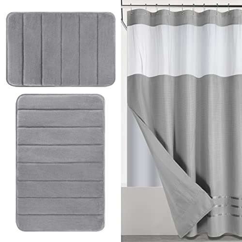 Yimobra Memory Foam Bath Mat Set, Waffle Weave Shower Curtain Set with Snap-in Fabric Liner, 72"x 72", 2 Item Bundle