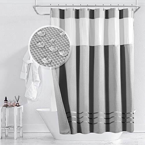 Yimobra Memory Foam Bath Mat Set, Waffle Weave Shower Curtain Set with Snap-in Fabric Liner, 72"x 72", 2 Item Bundle