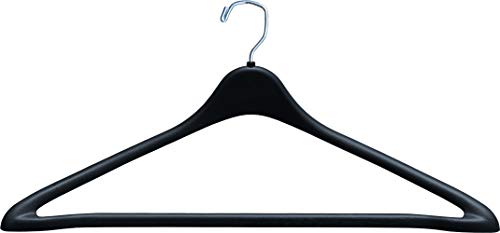 Heavy Duty Black Plastic Suit Hanger with Fixed Bar, (Box of 100) Sturdy 1/2 Inch Thick Coat Hangers with Square Topped Chrome Swivel Hook by The Great American Hanger Company