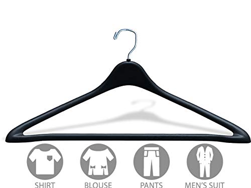 Heavy Duty Black Plastic Suit Hanger with Fixed Bar, (Box of 100) Sturdy 1/2 Inch Thick Coat Hangers with Square Topped Chrome Swivel Hook by The Great American Hanger Company