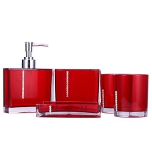 Bathroom Accessories Set, 5PC/Set Acrylic Bathroom Accessories Bath Cup Bottle Toothbrush Holder Soap Dish Red