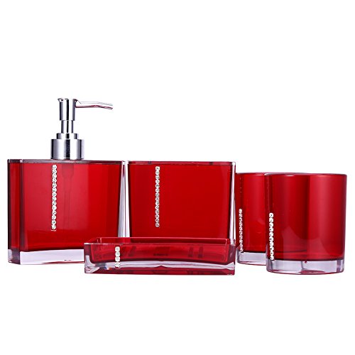 Bathroom Accessories Set, 5PC/Set Acrylic Bathroom Accessories Bath Cup Bottle Toothbrush Holder Soap Dish Red