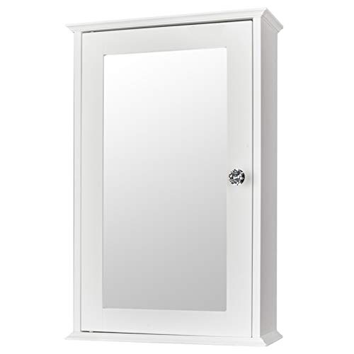 Bathroom Medicine Cabinet with Mirror, Mirrored Wall-Mounted Storage Medicine Cabinet with Single Door & Adjustable Shelf, Multipurpose Wall Cabinet for Bathroom