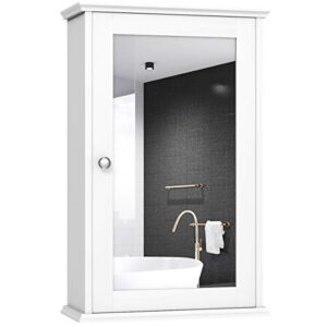 tangkula mirrored bathroom cabinet, wall mount storage cabinet with single door, bathroom medicine cabinet (white)