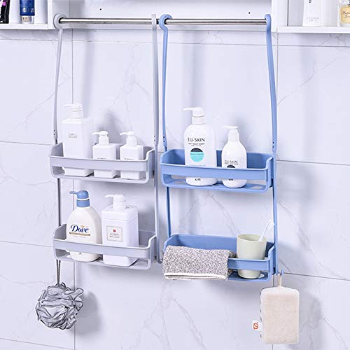 R FLORY Colorful 2 Layers Caddy Detachable Plastic Holder Bathroom Easy Dry Bathing Shelf Shower Head Hanging Holder Rack Wall Mount Bathroom Room Saver Container (Blue)