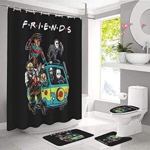 fmsnupz halloween shower curtain 4pcs set, horror movie bathroom set with non-slip rugs, toilet lid cover and bath mat, waterproof fabric shower curtains with 12 hooks