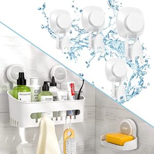 luxear shower caddy suction cup sets shower shelf basket + soap dish holder + 4 pack update replacement hooks suction cup for bathroom and kitchen