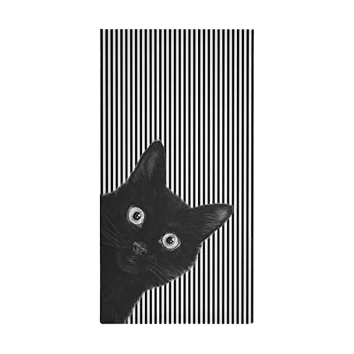 Black Cat Hand Towels Set of 2 Vertical Stripe Absorbent Soft Dry Towel Dish Towels for Bathroom Laundry Room Spa Decor