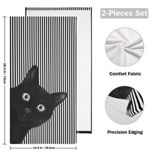 Black Cat Hand Towels Set of 2 Vertical Stripe Absorbent Soft Dry Towel Dish Towels for Bathroom Laundry Room Spa Decor