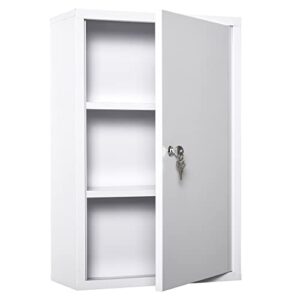 kleankin steel wall mount medicine cabinet 3 tier emergency box for bathroom kitchen, lockable with 2 keys, white