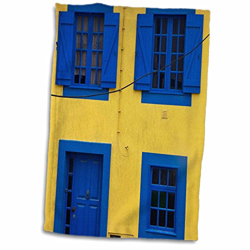 3dRose Portugal, Aveiro. Yellow house with blue shutters. - Towels (twl-188653-1)