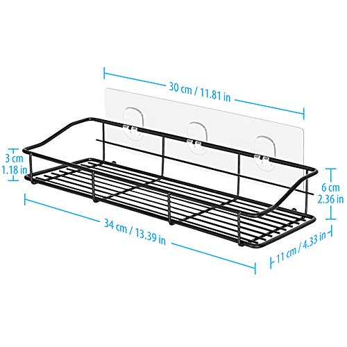 ODesign Adhesive Bathroom Shelf Shower Caddy with Hooks Razor Bath Sponge Holder Kitchen Storage Organizer Spice Rack Wall Mount No Drilling Rustproof Stainless Steel Black - 2 Tier